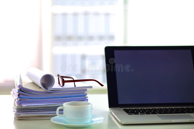 Stack of Papers on the Desk with Computer Stock Photo - Image of claim ...