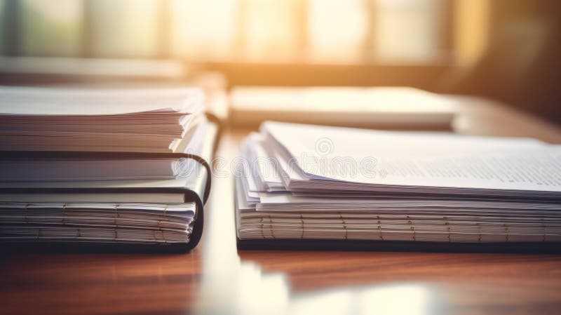 A Stack of Papers on a Desk in Front of the Sun, AI Stock Image - Image ...