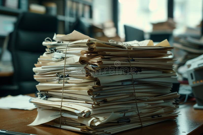 A Stack of Papers on a Desk Stock Photo - Image of file, folders: 332311566