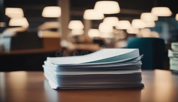 Stack of papers on desk stock illustration. Illustration of table ...
