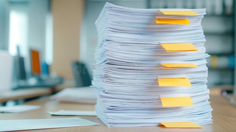 Stack of Papers on Desk with Yellow Sticky Notes and Business Loan ...