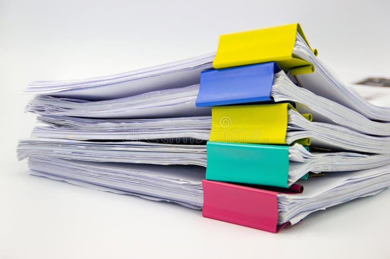 Stack of Papers Documents in Archives Files with Paper Clips Stock ...