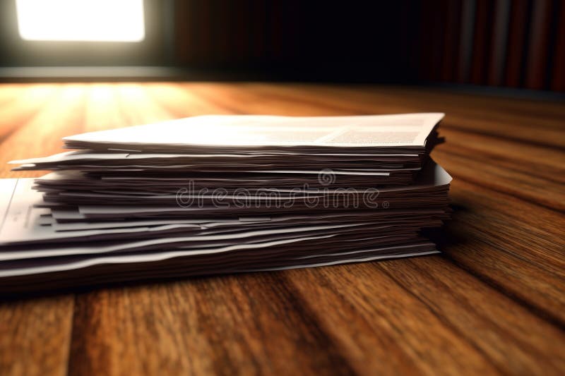 Stack of Papers or Documents on Wooden Table. Generative AI Stock ...
