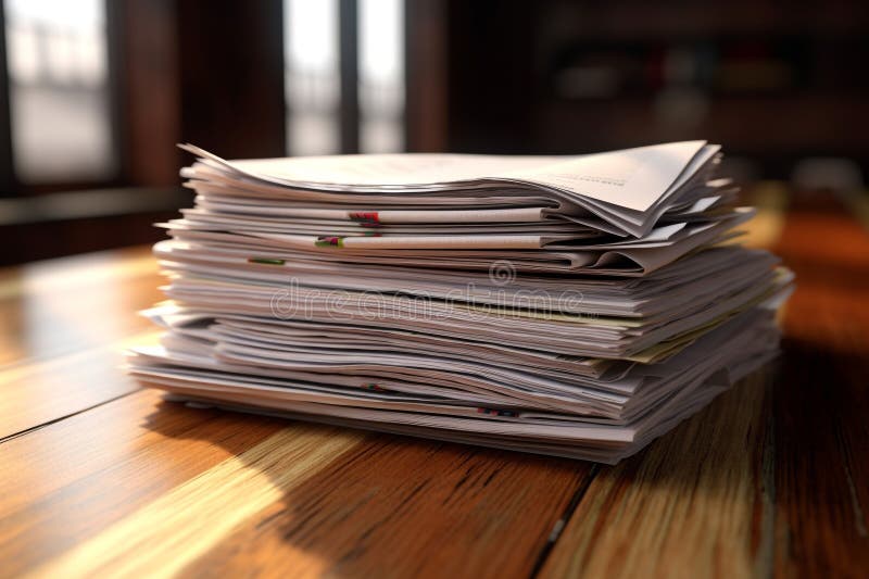 Stack of Papers or Documents on Wooden Table. Generative AI Stock ...