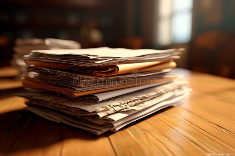 Stack of Papers or Documents on Wooden Table. Generative AI Stock ...
