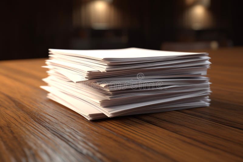 Stack of Papers or Documents on Wooden Table. Generative AI Stock ...
