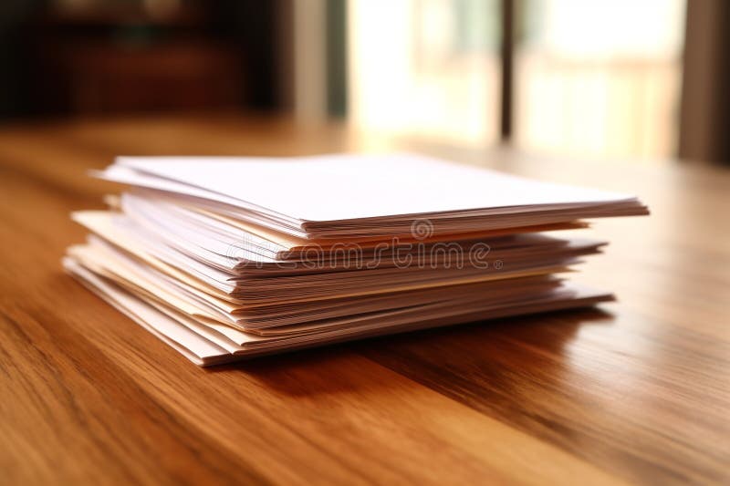 Stack of Papers or Documents on Wooden Table. Generative AI Stock ...