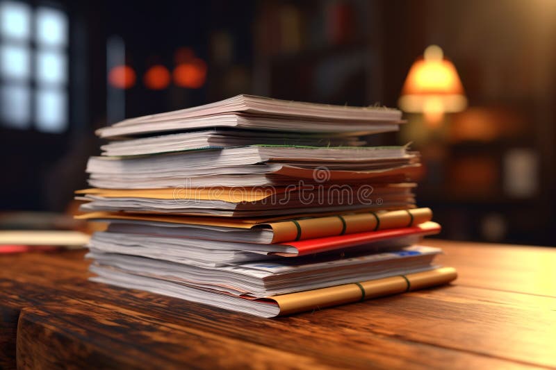 Stack of Papers or Documents on Wooden Table. Generative AI Stock ...