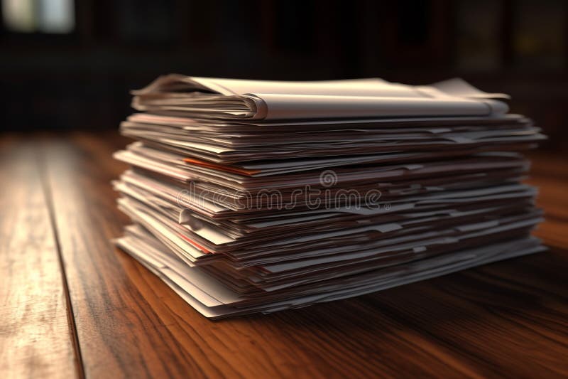 Stack of Papers or Documents on Wooden Table. Generative AI Stock ...