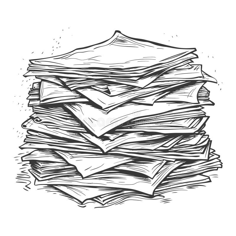 Large Stack of Papers, Documents, and Files in Hand-Drawn Style Stock ...