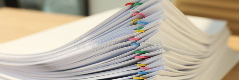 Stack of Papers Fastened with Pins Lies on Wooden Table Stock Image ...