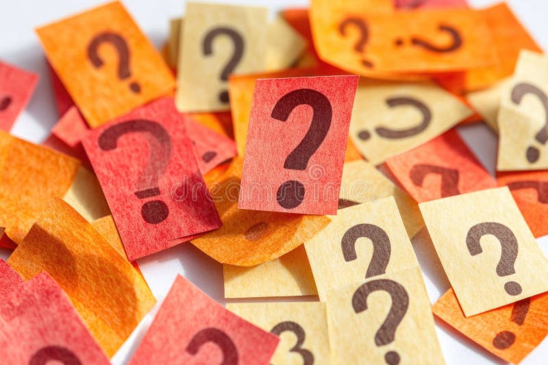 A Stack of Papers with Handwritten Question Marks Stock Image - Image ...