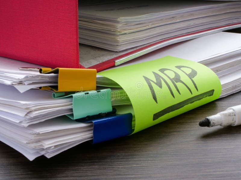 Stack of Papers and Label MRP Material Requirements Planning. Stock ...