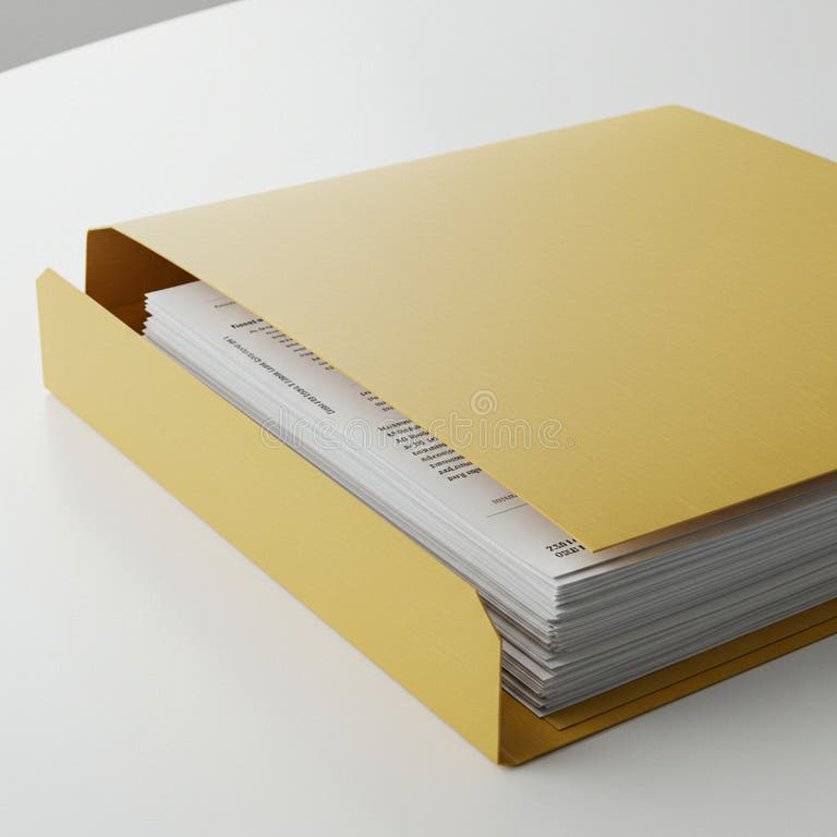 A Stack of Papers Neatly Organized Inside a Yellow File Folder. the ...