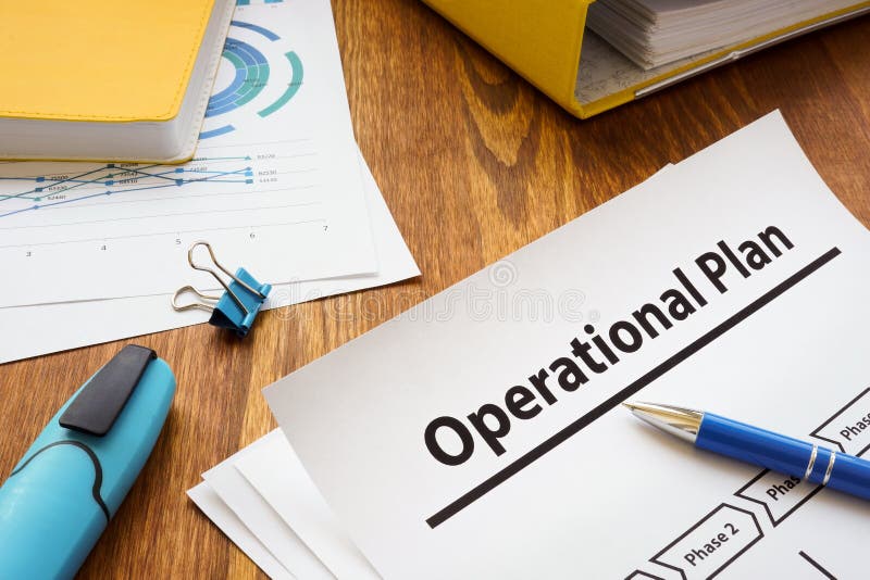 Stack of Papers with Operational Plan and Folder. Stock Image - Image ...