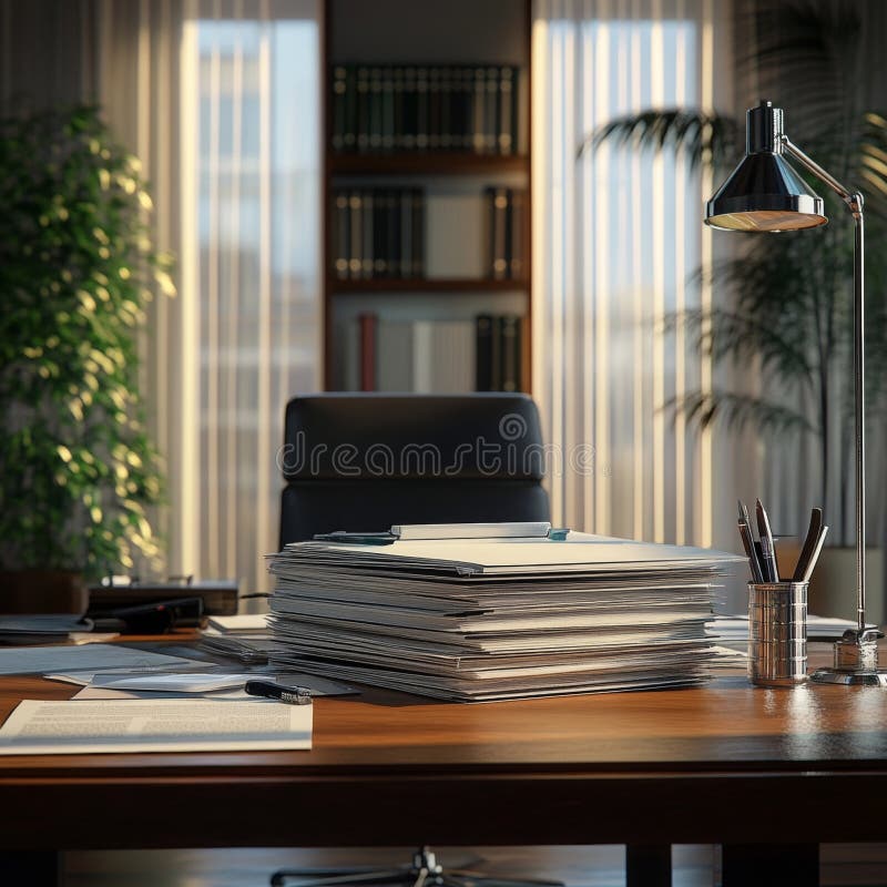 Stack Papers Organized Professional Desk Corporate Office Environment ...