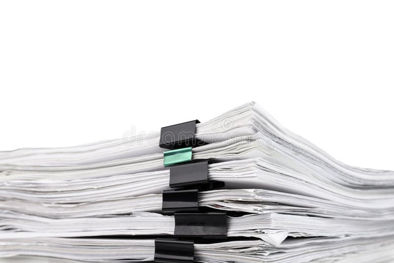 Stack of Papers with Paper Clips, Office Folders. White Isolated ...