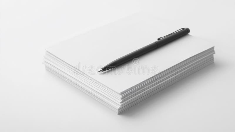 Stack of Papers with a Pen in Monochrome Theme Stock Illustration ...