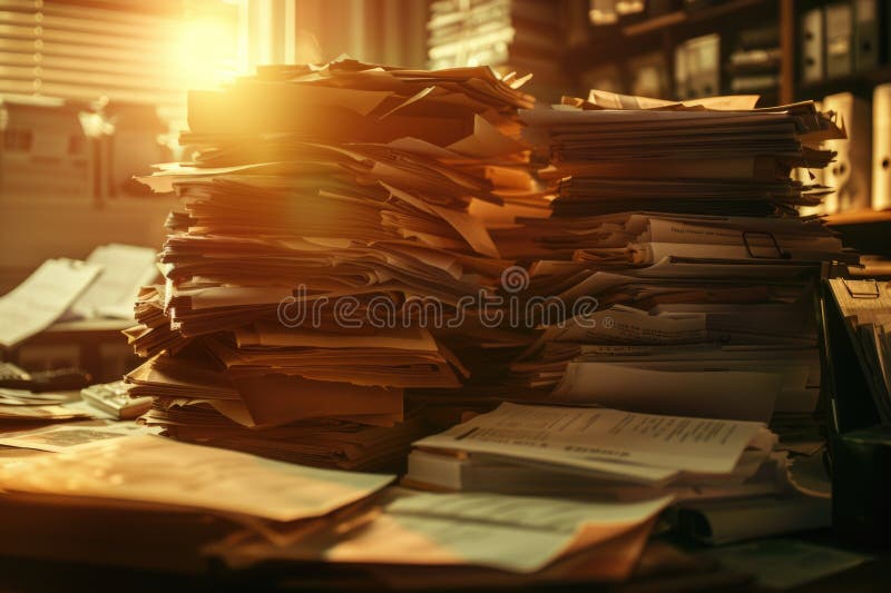 A Stack of Papers Sitting on a Desk, Often Used in Office or Study ...
