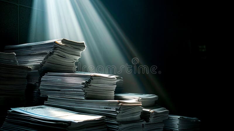 Stack of Papers Sitting on Top of Table Under Light Beam. AI Stock ...