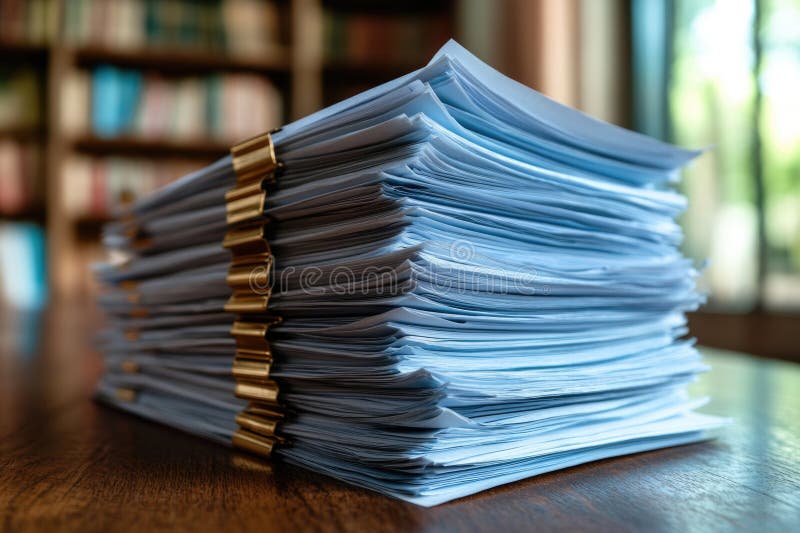 A Stack of Papers Sitting on a Wooden Table, Ready for Work or Study ...
