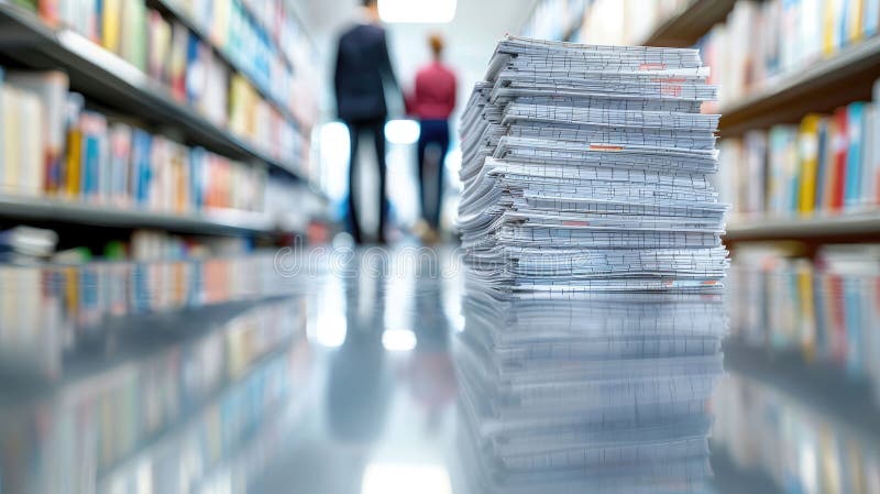 A Stack of Papers is on a Table in a Library Stock Photo - Image of ...