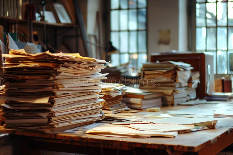Stack of Papers on the Table, Office Interior Stock Illustration ...