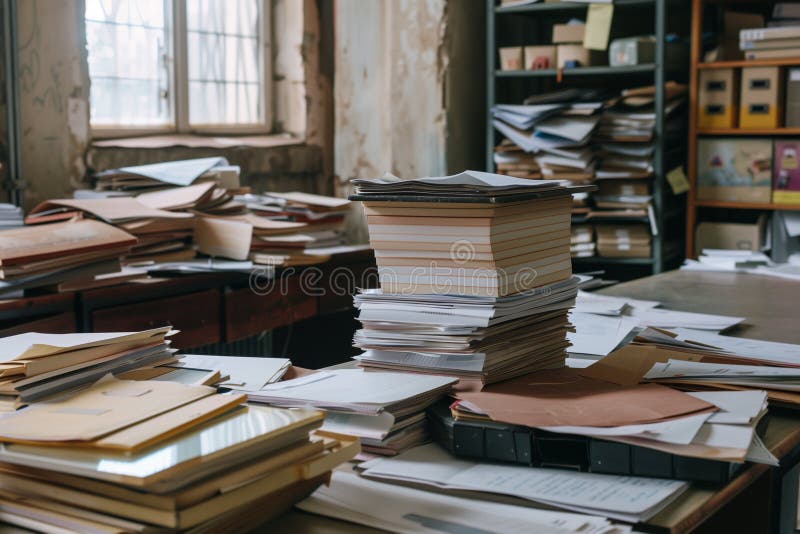 Stack of Papers on the Table, Office Interior Stock Illustration ...