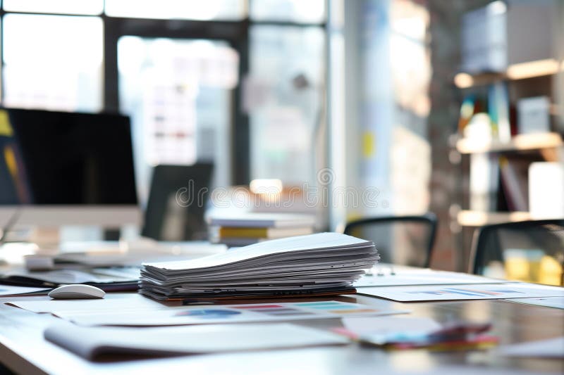Stack of Papers on the Table, Office Interior Stock Illustration ...