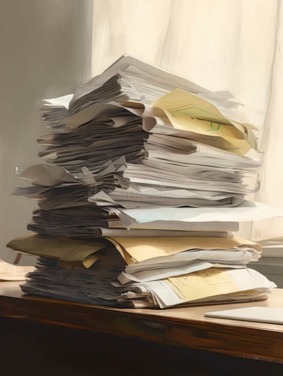 A Stack of Papers Tered on a Table Lined Up in a Specific Order. Stock ...