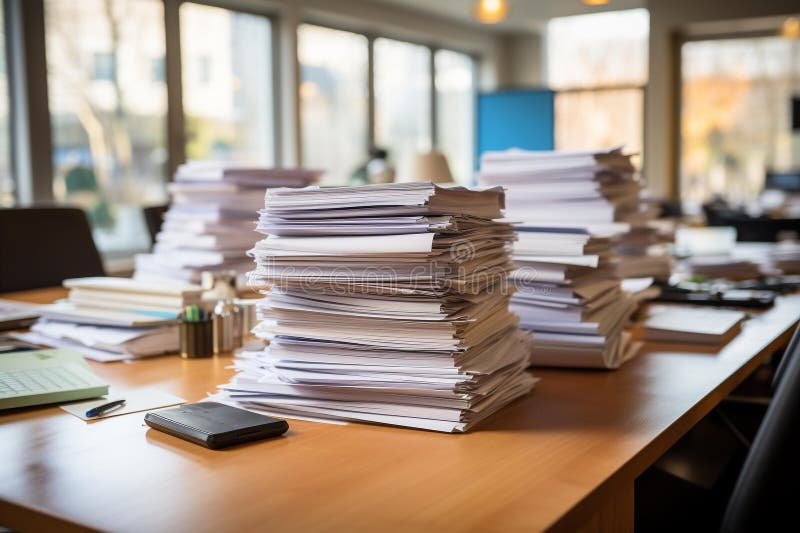 A Stack of Paperwork on a Desk Stock Illustration - Illustration of ...