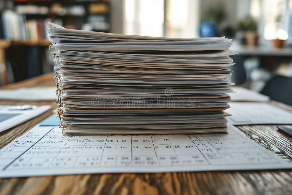 Stack of Paperwork on Kitchen Table Representing Home Finances and Overwhelm Stock Illustration ...