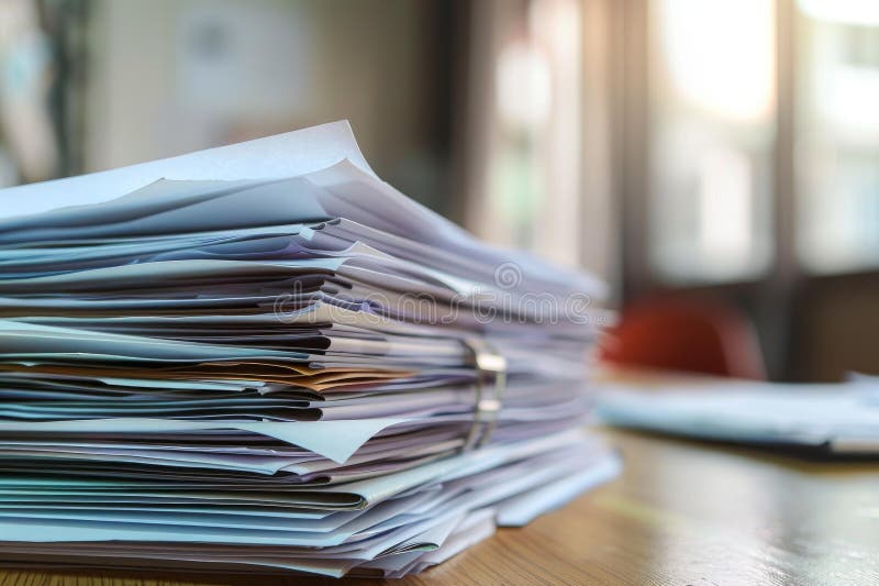 Stack of Paperwork Sitting on a Desk in an Office Stock Photo - Image ...