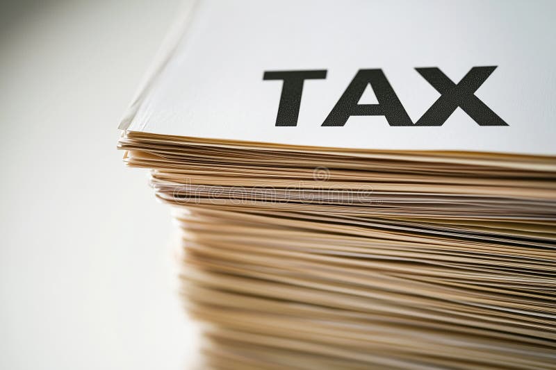 Stack of Paperwork with "TAX" Label in Bold Text Stock Image - Image of ...