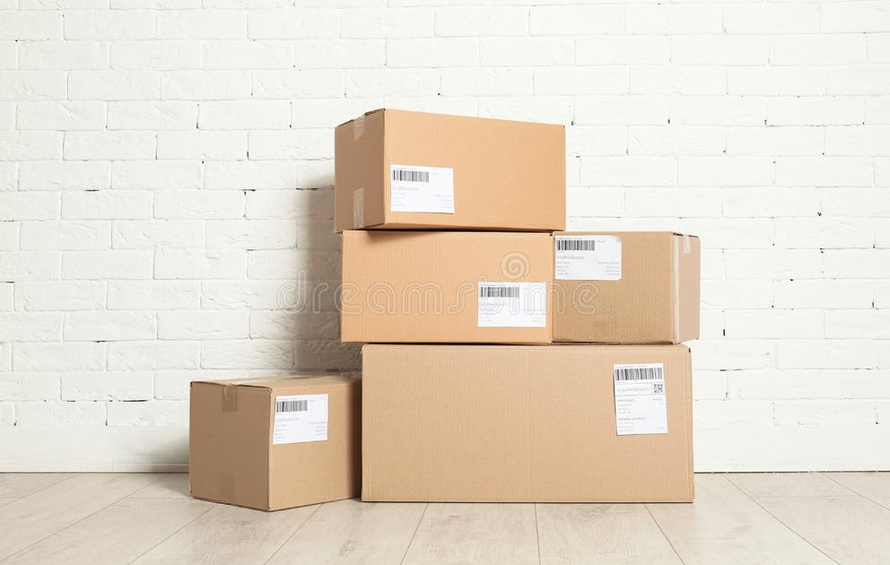 Stack of Parcel Boxes on Floor Stock Photo - Image of post, package ...