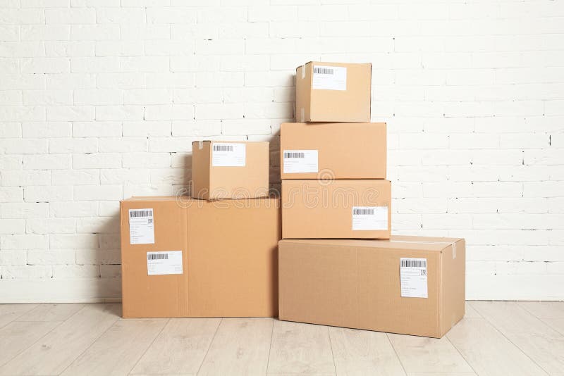 Stack of Parcel Boxes on Floor Stock Image - Image of carton, courier ...
