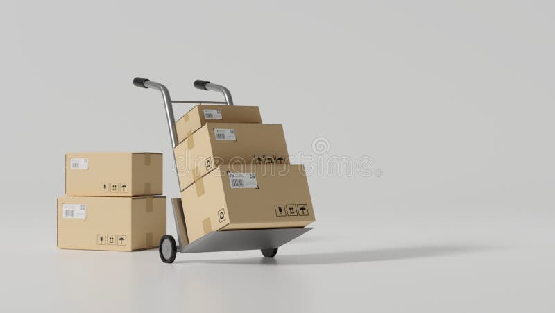 Stack of Parcel Boxes and Parcel Boxes on Trolley Cart Stock ...
