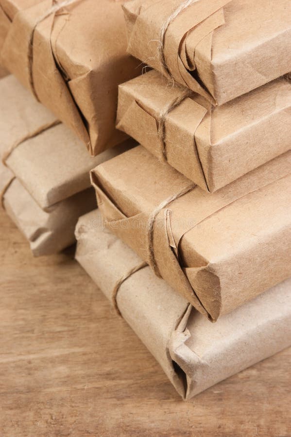 Stack parcel in warehouse stock photo. Image of blank - 158342576