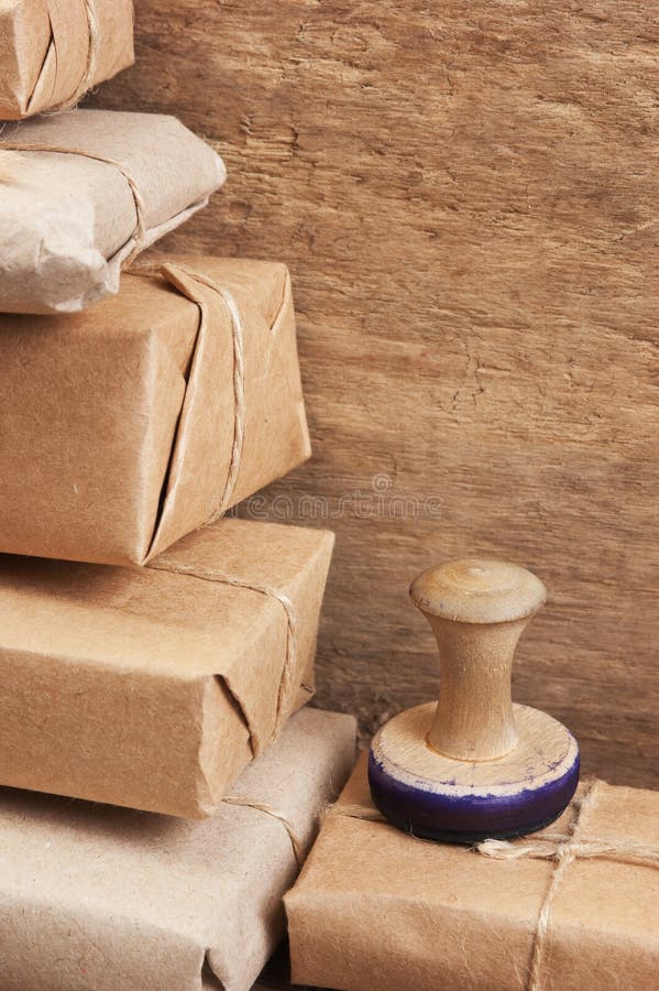 Stack parcel in warehouse stock image. Image of seal - 157116425