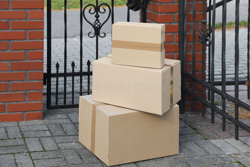 Stack of Parcels with Different Packaging Symbols on Background Stock ...