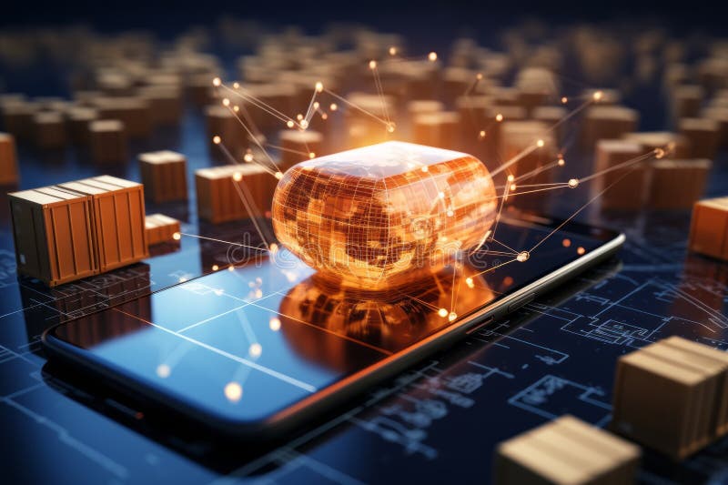 A Stack of Parcels on a Realistic Smartphone Screen. Online Shopping ...