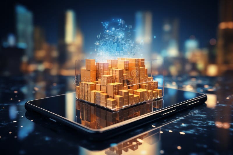 Stack of Parcels Standing on Realistic Smartphone Screen. Online ...