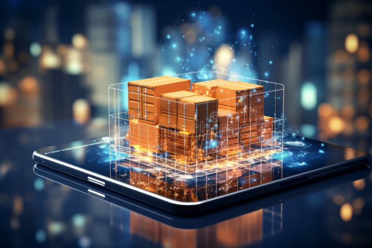 Stack of Parcels Standing on Realistic Smartphone Screen. Online ...