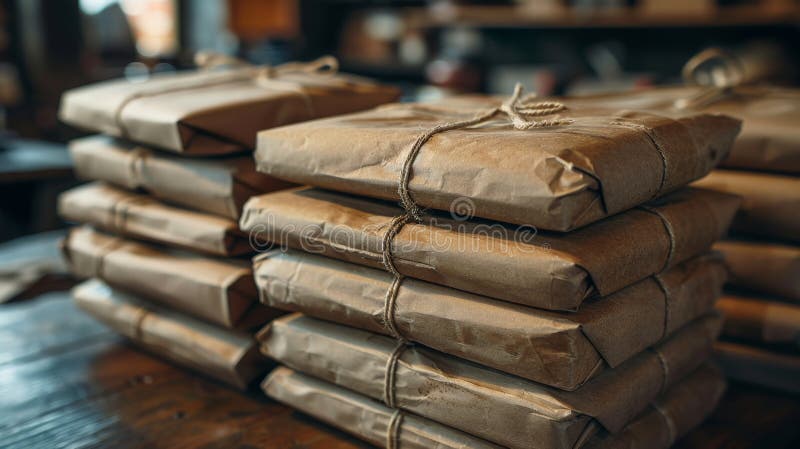 A Stack of Parcels on the Table To Be Sent. the Concept of Delivery ...
