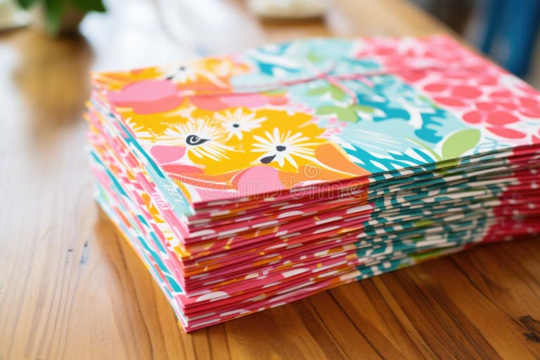Stack of Party Invitations in Vibrant, Summer-inspired Prints Stock ...