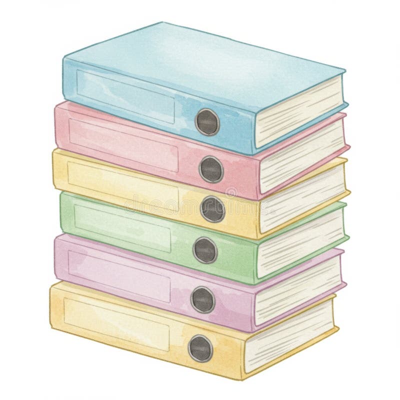 Stack of Pastel Colored Binders and Files Stock Illustration ...