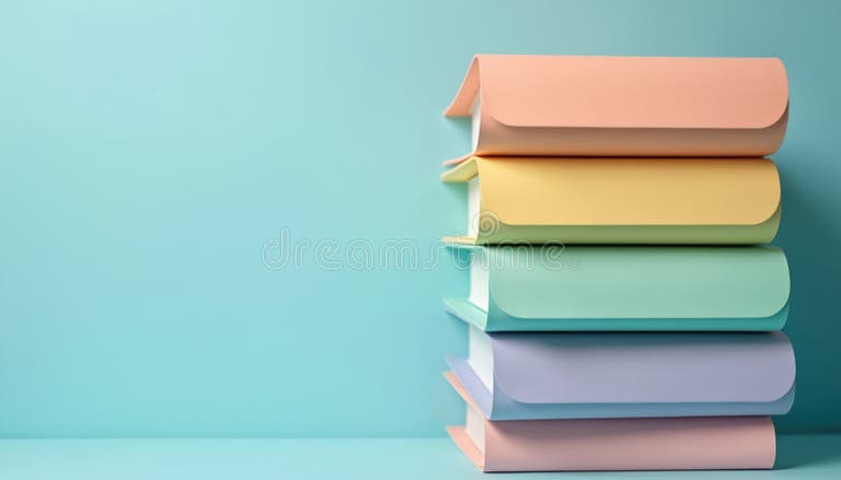 Stack Pastel Colored Folders on Light Blue Background. Office ...