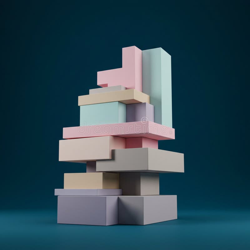 A Stack of Pastel-colored Rectangular Blocks Forms an Abstract Tower ...