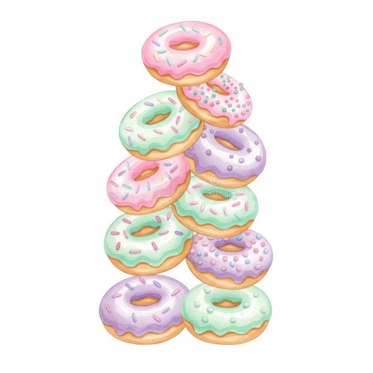 Stack of Pastel Donuts with Sprinkles Stock Illustration - Illustration ...