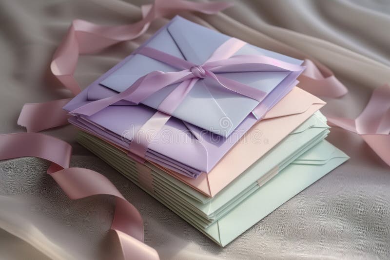 Stack of Pastel Envelopes Tied with Silk Ribbon Stock Image - Image of ...